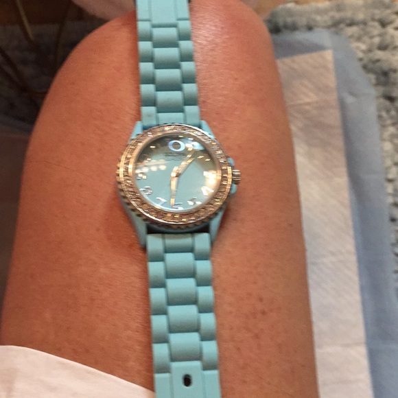 Golden Classic | Accessories | Beautiful Baby Blue Watch White Diamond ...